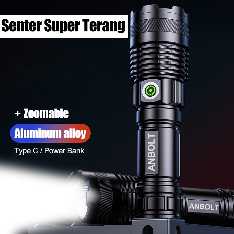 Jual Anbolt Senter LED Super Terang 3 Modes Light A55 Waterproof Senter Laser Putih USB C ...