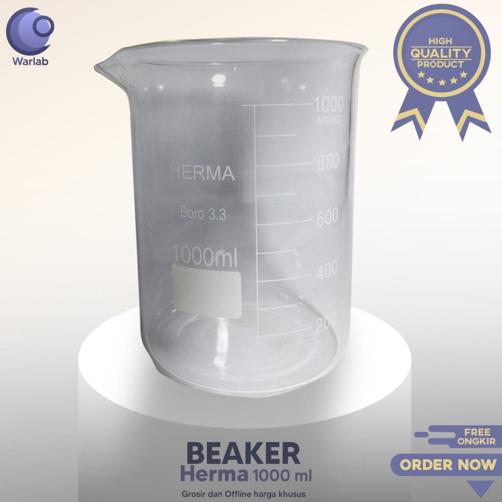 Jual Herma Beaker Glass 1000 ml 1L / Gelas Kimia Kaca Borosilicate Original | Shopee Indonesia