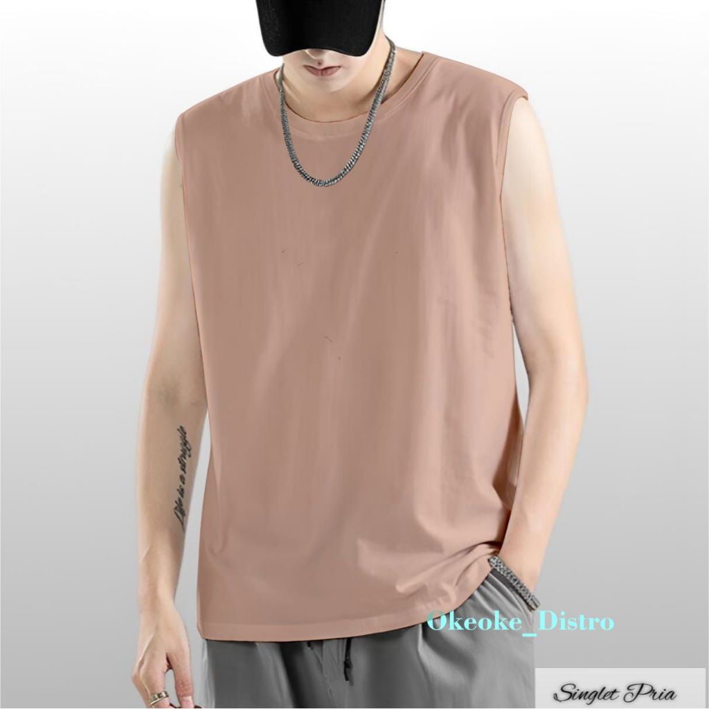 Jual Kaos Single POLOS Pria Dewasa Santai Gym / Tank top Cowok Kekinian ...