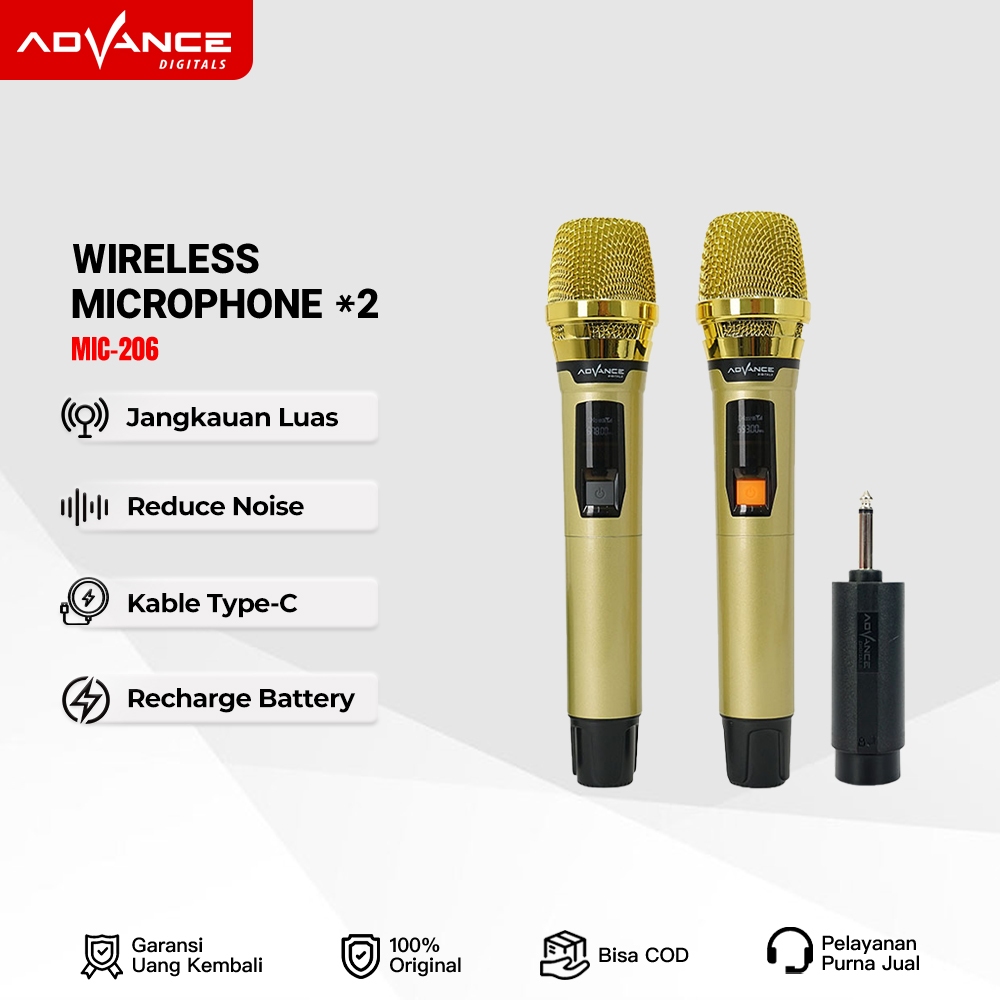 Jual ADVANCE MIC-206 Dua Mic Wireless Karaoke Professional Microphone ...