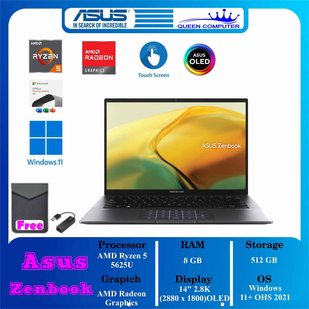 Jual ASUS UM3402YA OLEDS Ryzen 5 5625U 8GB 512GB W11 OHS Jade Black ...