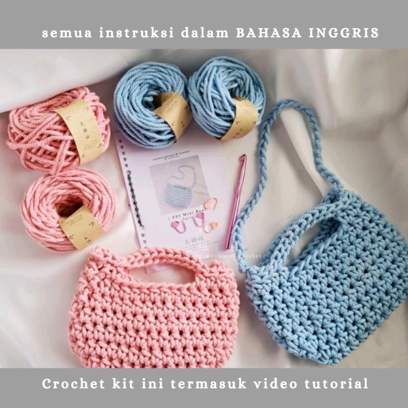 Jual crochet kit / paket merajut pemula: FEI mini bag beginners ...