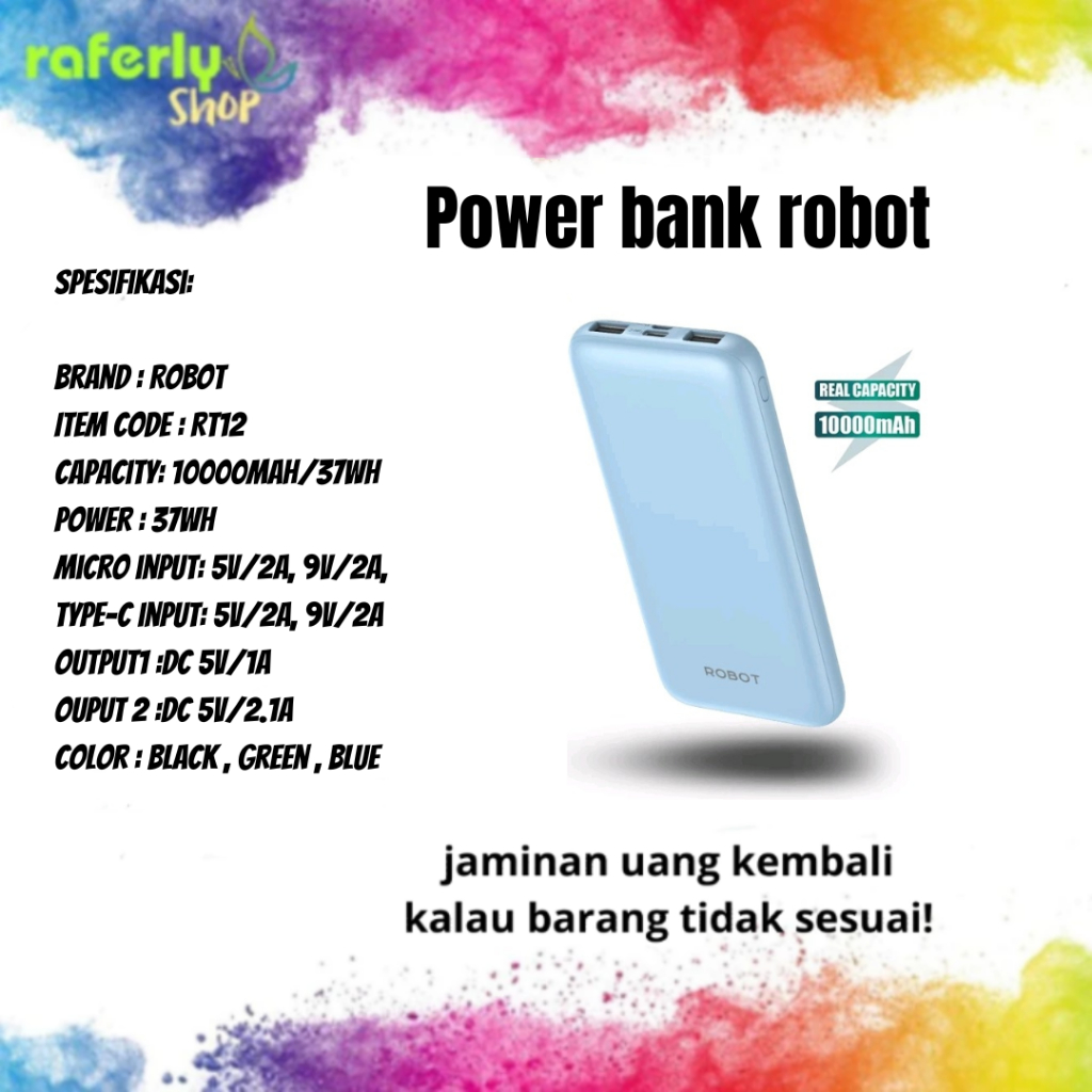 Jual ROBOT NEW RT12 PowerBank Portable 10000mAh Dual Input & Dual ...