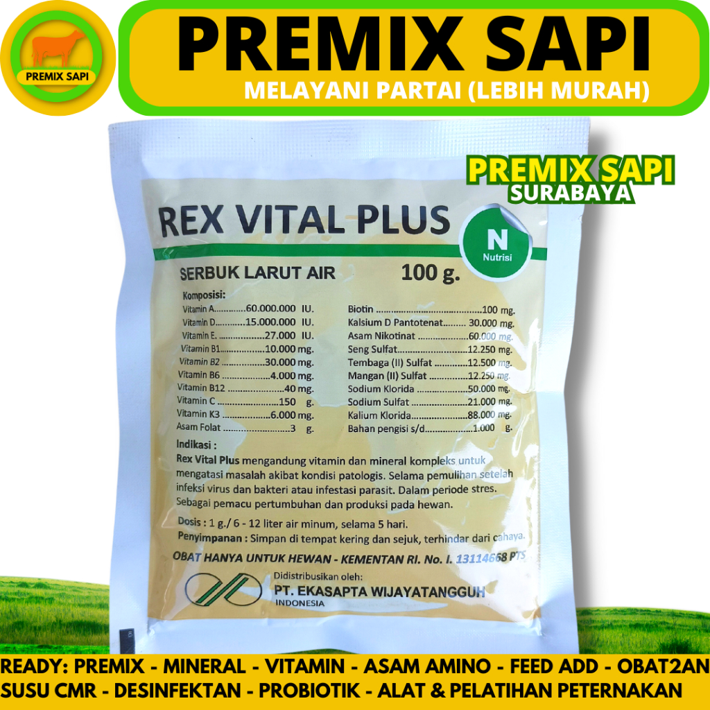 Jual REX VITAL PLUS 100 GRAM - Vitamin Konsentrasi Tinggi Hewan Ternak ...