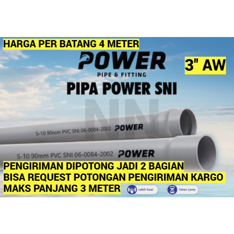 Jual PIPA 3 DIM INCH POWER ABU AW 1 BATANG 4METER PARALON PRALON PIPA ...