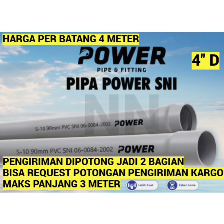 Jual PIPA PVC POWER ABU 4'' DIM INCH D 1 BATANG 4METER PARALON PRALON ...
