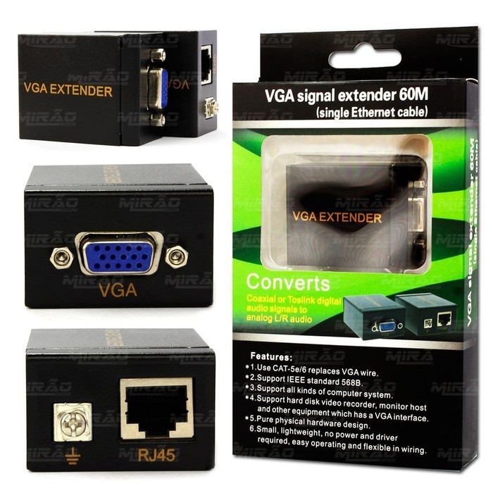 Jual Vga extender 60m single cat5 / cat6 vga extender up to 60 meter ...