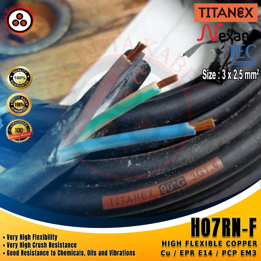 Jual Kabel Rubber H07RN-F 3x2,5 mm2 TITANEX /3x2.5 mm/3 x 2,5 mm2/3x2.5mm2 | Shopee Indonesia