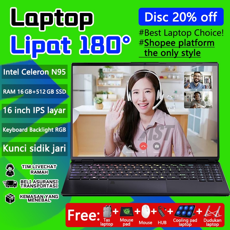 Jual [baru]AST Laptop black 16'' 16G+512GB SSD intel N95 IPS win11 ...