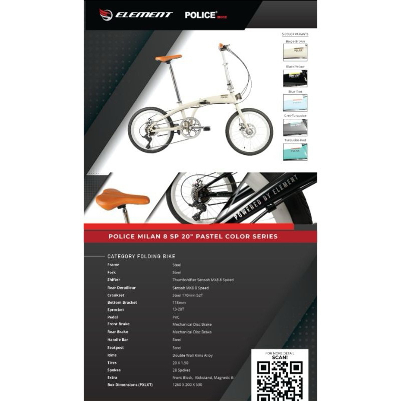 Jual SEPEDA LIPAT 20 INCH ELEMENT POLICE MILAN 8 SPEED FOLDING BIKE ...