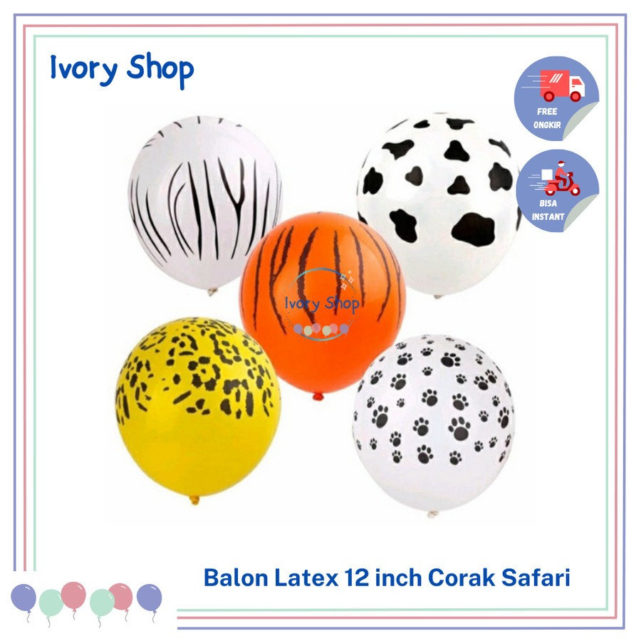 Jual Balon Latex Safari Motif Animal Hewan 12 inch zoo sapi zebra ...