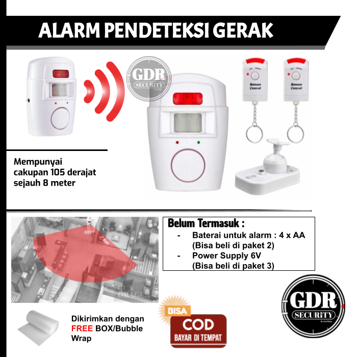 Jual Alarm Sensor Gerak (Bisa +Baterai)/ Alarm Pendeteksi Gerak / Alarm Infrared Anti Maling ...