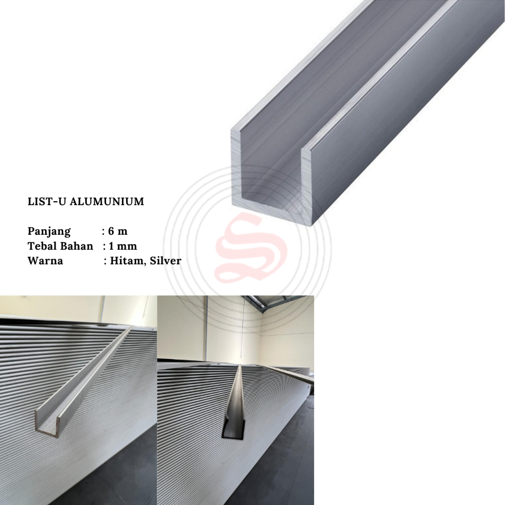Jual List-U Alumunium Silver 6m/List U Penutup Polycarbonate Hitam ...