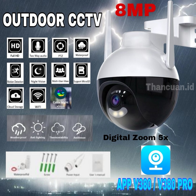 Jual CCTV 8MP FHD Outdoor V380 Pro Camera CCTV WIFI Waterproof Kamera CCTV 360 derajat | Shopee ...