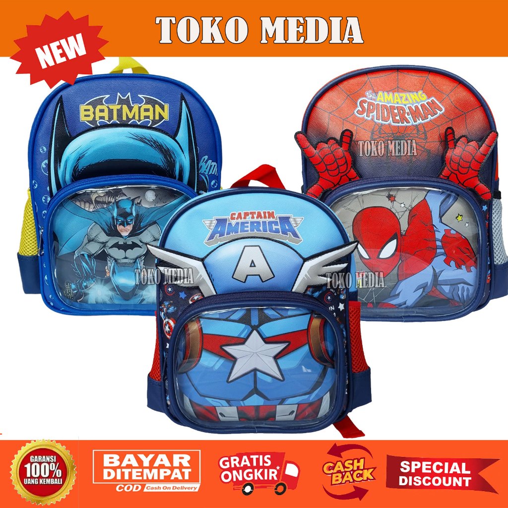 Jual Tas Ransel Anak Sekolah ukuran PAUD Play Grup Balita Edisi Superhero Boys Series TM7803 ...