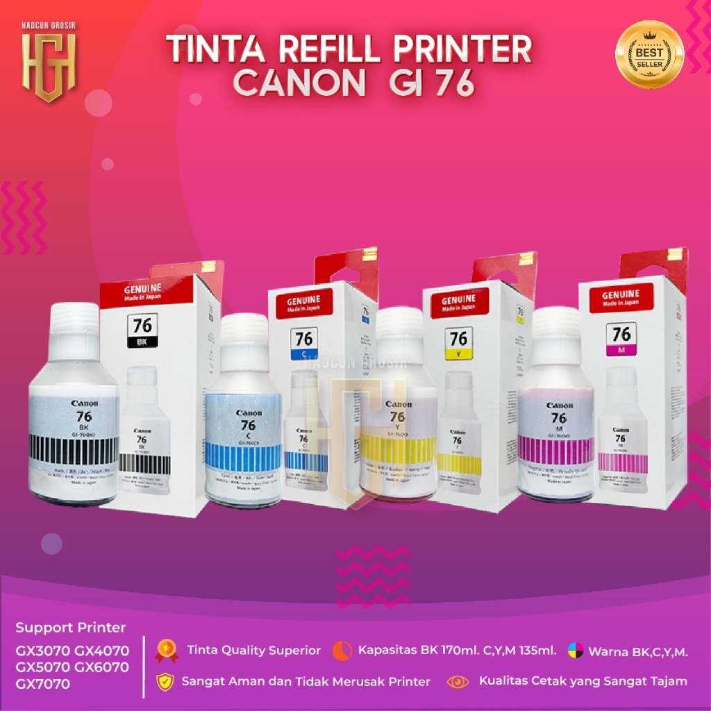 Jual Tinta Canon GI-76 Refill 170ml Black 135ml Cyan Magenta Yellow ...