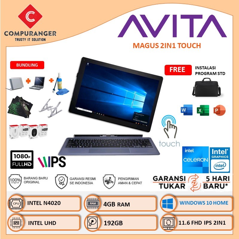 Jual Laptop Tablet Avita Magus 2in1 celeron N4020 4gb 192gb 11 inch FHD ...