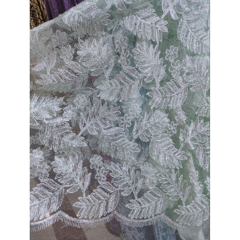 Jual Kain/ Organza Bordir /Tile bordir timbul varian putih meteran ...