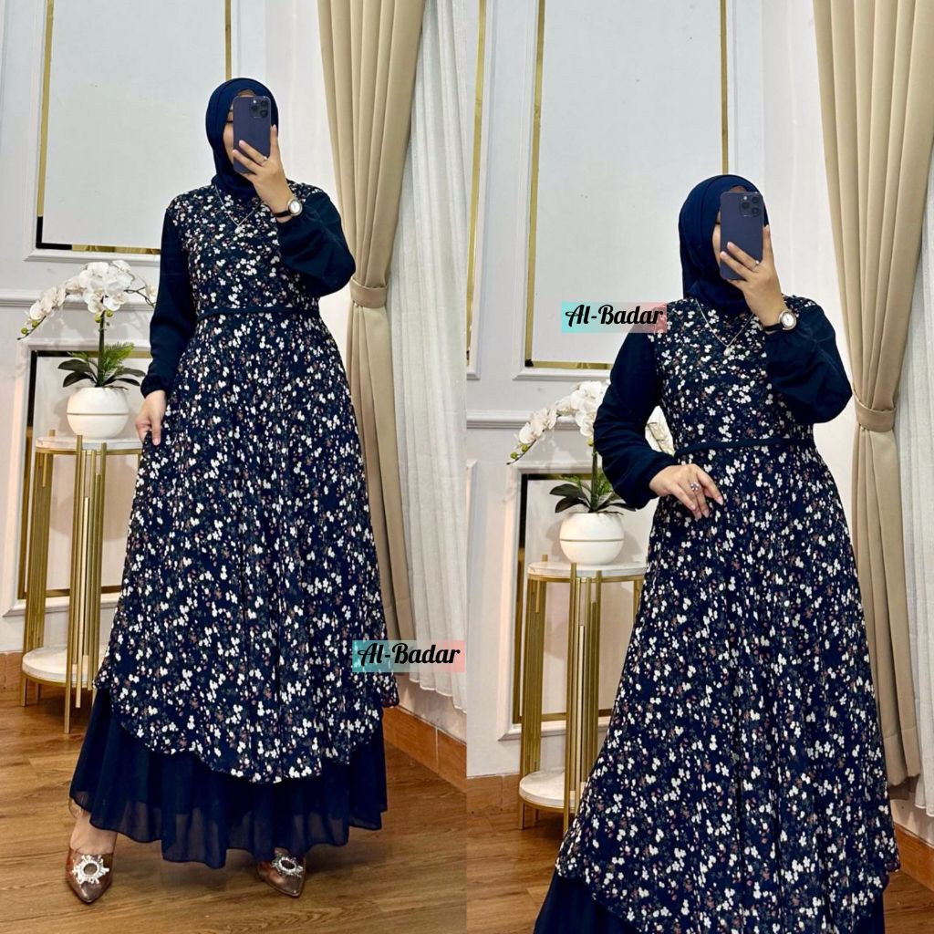 Jual GAMIS DUA LAYER MOTIF BUNGA TERBARU/GAMIS CERUTY BABYDOLL/GAMIS ...