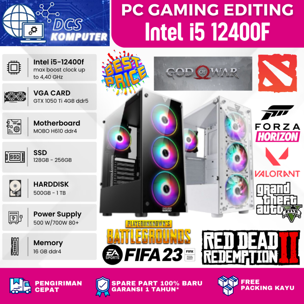 Jual Pc Rakitan Intel i5 12400F / 16GB / SSD 256GB / HDD 1 TB FULLSET LED 24 KOMPUTER GAMING ...