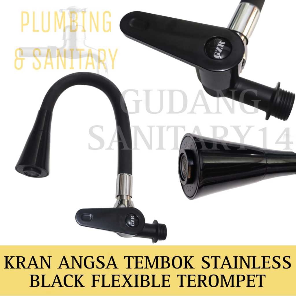 Jual Kran angsa flexible tembok stainless black kran tembok cuci piring ...