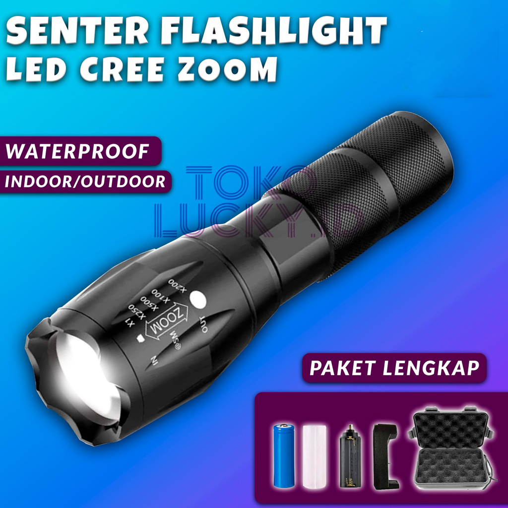 Jual Senter Flashlight LED Cree Zoom Paket + Charger HARGA MURAH Tahan ...