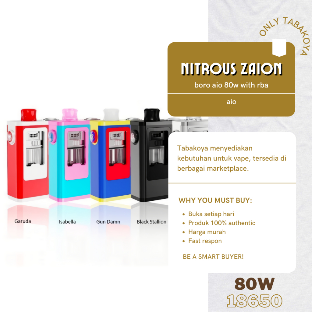 Jual Nitrous ZAION BORO AIO 80W WITH RBA Kit Authentic by KOKO Sarang ...