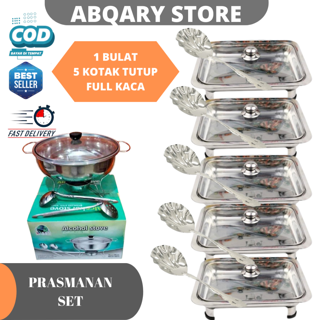 Jual Paket Hemat 5 Set Prasmanan Stainless Tutup FULL KACA Dan wadah ...