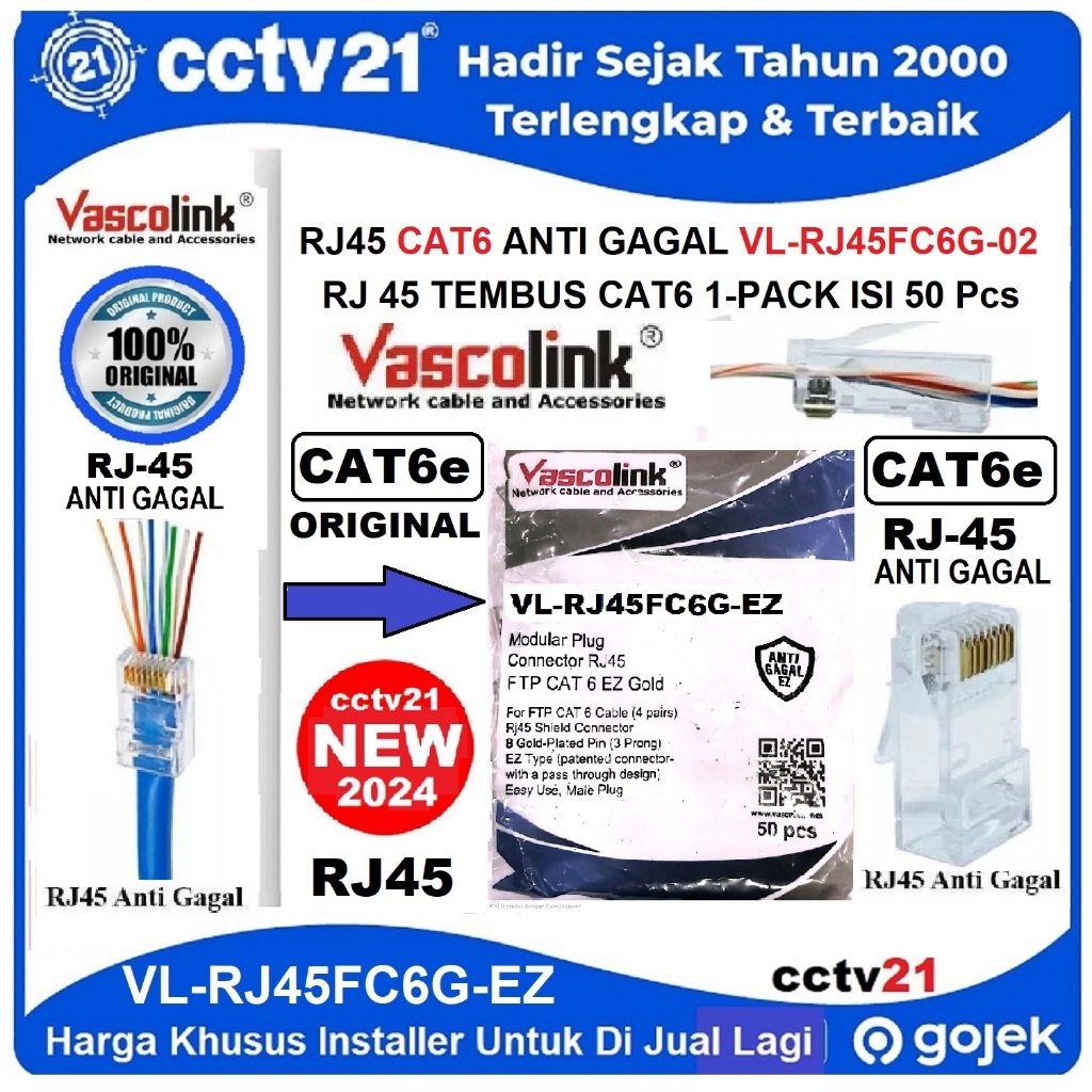 Jual RJ45 CAT6e ANTI GAGAL VASCOLINK (VL-RJ45FC6G-EZ)RJ 45 TEMBUS CAT6 ...