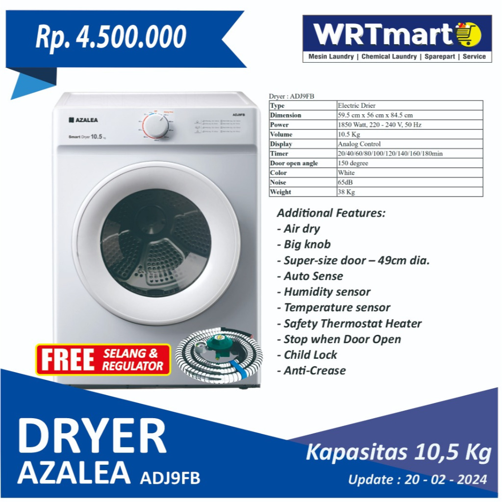 Jual DRYER AZALEA KAPASITAS 10,5KG / MESIN PENGERING PAKAIAN / MESIN ...