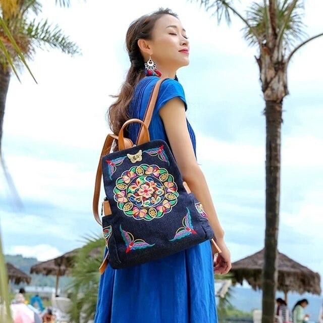 Jual Tas Wanita Sulam Denim Backpacks Canvas Retro Ethnic Travel Bag ...