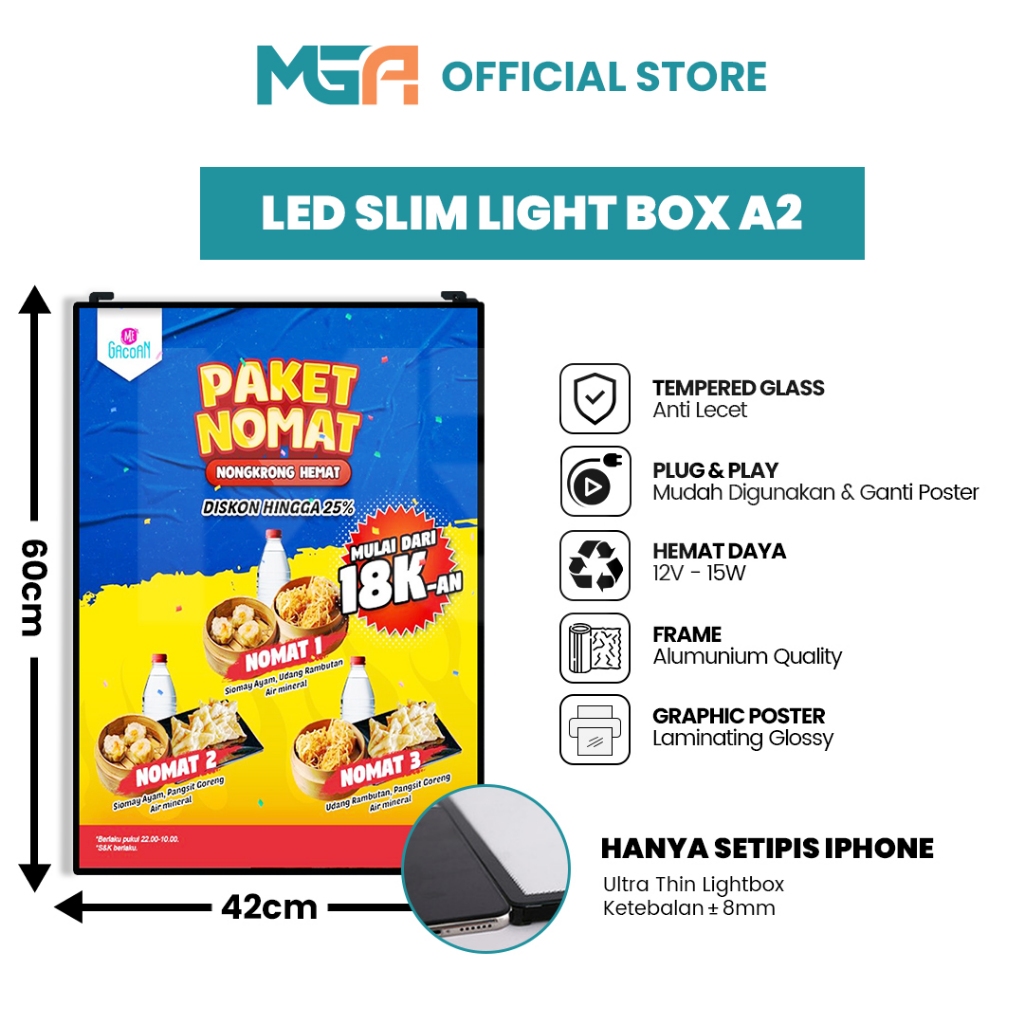 Jual SLIM LIGHT BOX LED FRAME ADVERTISING PORTABLE - LED MENU POSTER A2 ...