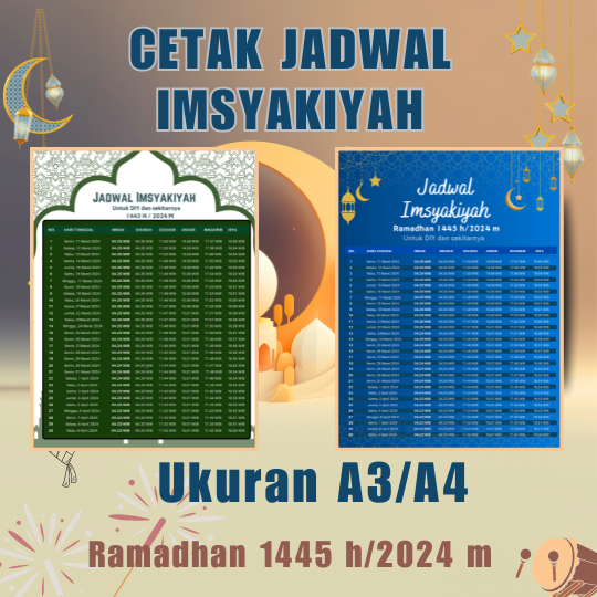 Jual CETAK JADWAL IMSAKIYAH - PRINT JADWAL IMSAK RAMADHAN 1445 H/2024 M ...