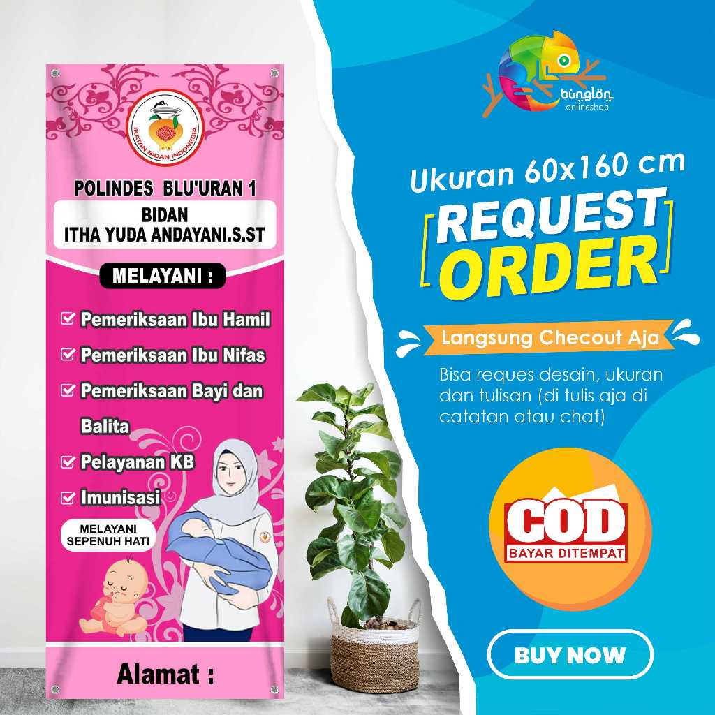 Jual Spanduk Banner 60x160 Polindes Posyandu Custom Desain | Shopee ...