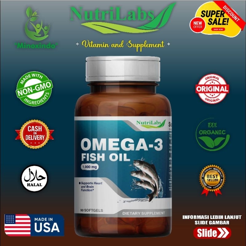 Jual Omega 3 Fish Oil 1000 mg isi 90 Softgel - Nutrilabs Made in USA ...