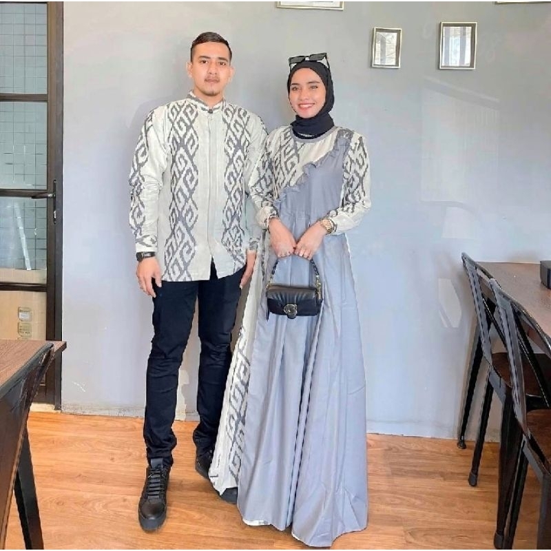 Jual Couple Tenun Mix Satin // Gamis Tenun Elegan Model Terbaru ...