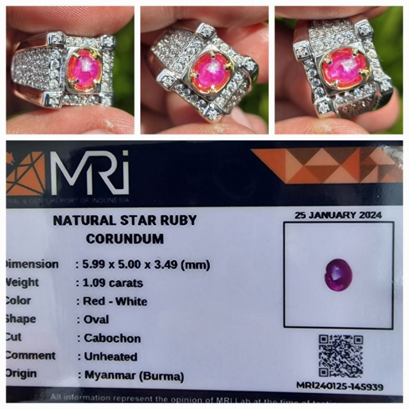 Jual Natural Star Ruby Burma Myanmar No Heat Memo 1.09 crt | Shopee Indonesia