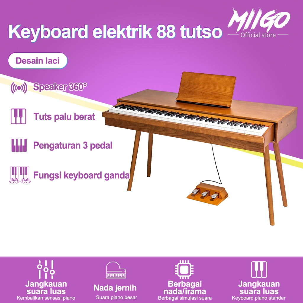 Jual Keyboard elektrik 88 tuts tipe laci kayu solid rumah/keyboard ...