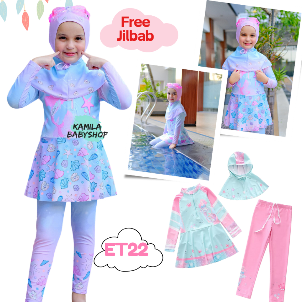 Jual ET22 Baju Renang Anak Perempuan Jilbab Size XL-5XL Usia 3-8 th ...