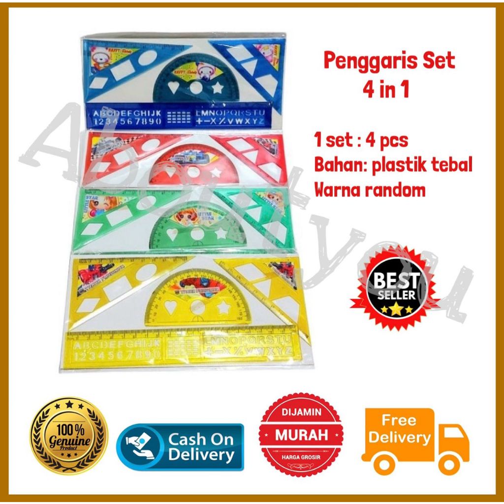 Jual Penggaris SET Matematika Busur Garisan Segitiga Ruler Set Mistar 4 ...