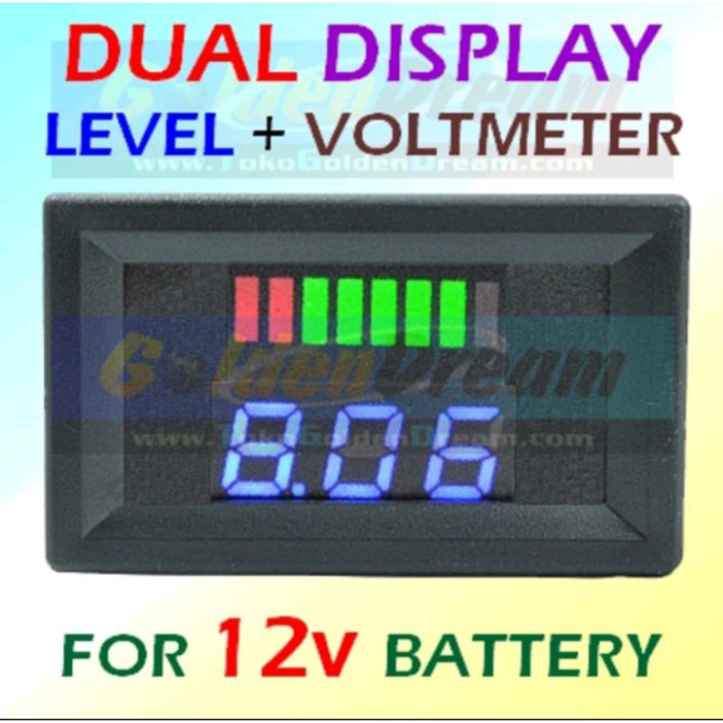 Jual DUAL DISPLAY Voltmeter + Battery Indicator DC 10,2V-13,2V 0,56 inch Frame | Shopee Indonesia