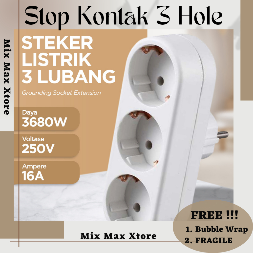 Jual Steker Listrik 3 Lubang Grounding Socket Extension 3680W 16A 250V ...