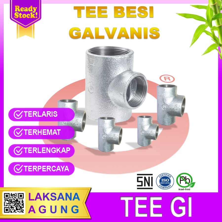 Jual Tee Galvanis drat dalam 1-1/2 inch G-Brand | Tee drat 1.5" pipa besi galvanis Tee Gip ...