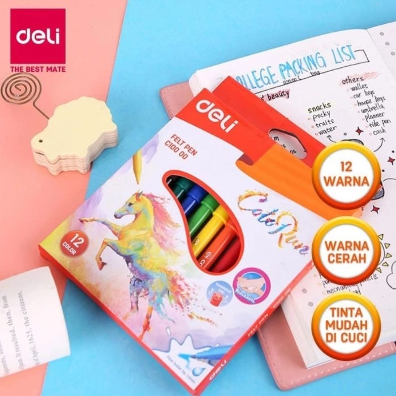 Jual Spidol Deli 12 Warna Tidak beracun Warna Cerah | Shopee Indonesia