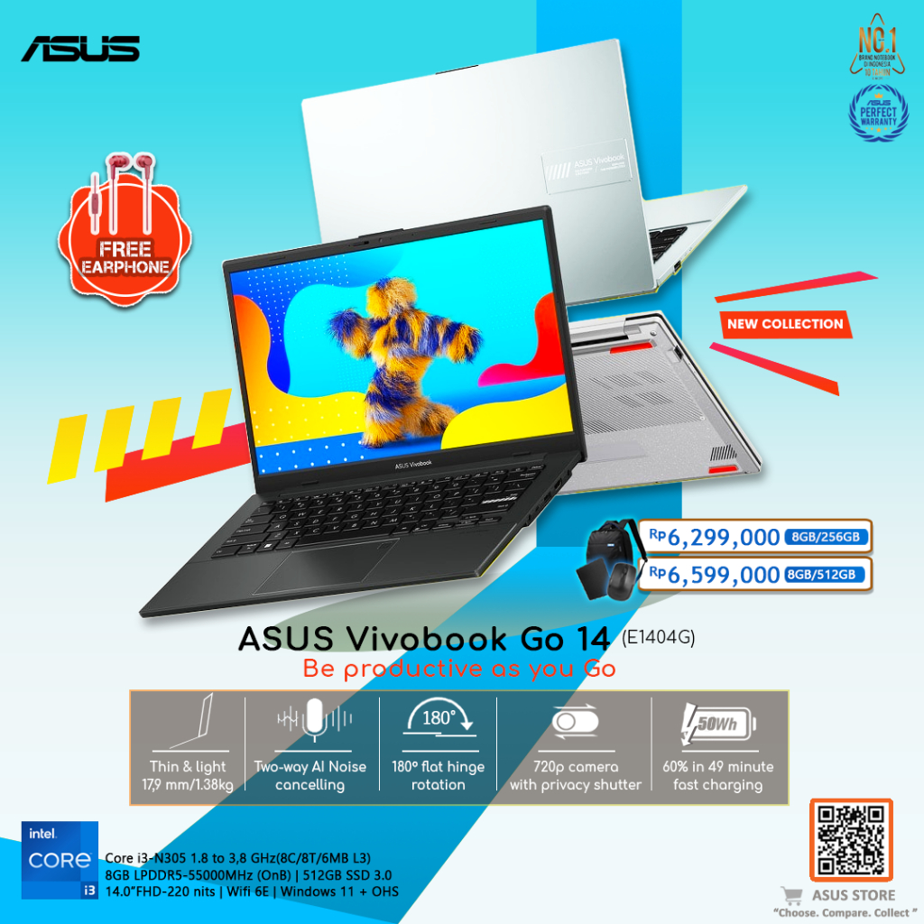 Jual ASUS Vivobook Go 14 E1404GA FHD351 /Core i3-N305/8GB/512SSD/14"FHD ...