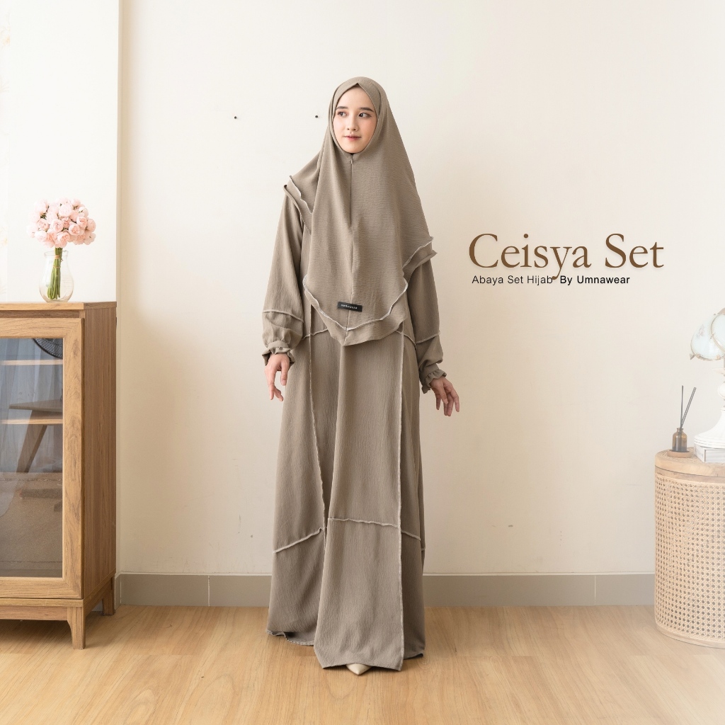 Jual Ceisya Abaya Set Khimar By Umnawear | Gamis Set Hijab Syari Baju Lebaran Abaya Obras ...