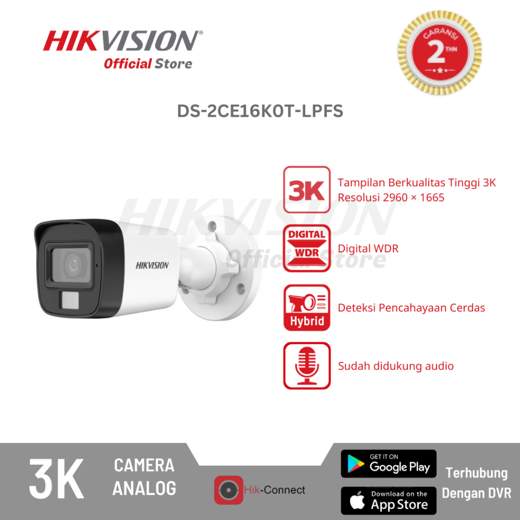Jual HIKVISION - DS-2CE16K0T-LPFS Camera Analog CCTV 3K Dual Light Audio Fixed Mini Bullet ...