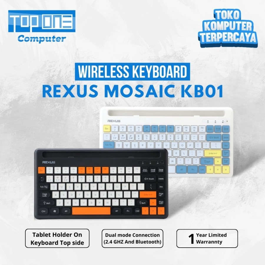 Jual Rexus Keyboard Dual Connection Mosaic KB01 Keyboard Wireless ...