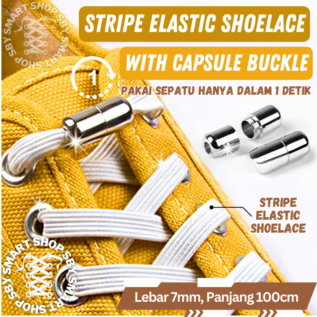 Jual (AW) SIMPLE & COOL Elastis Stripe Elastic Shoelace With Capsule ...