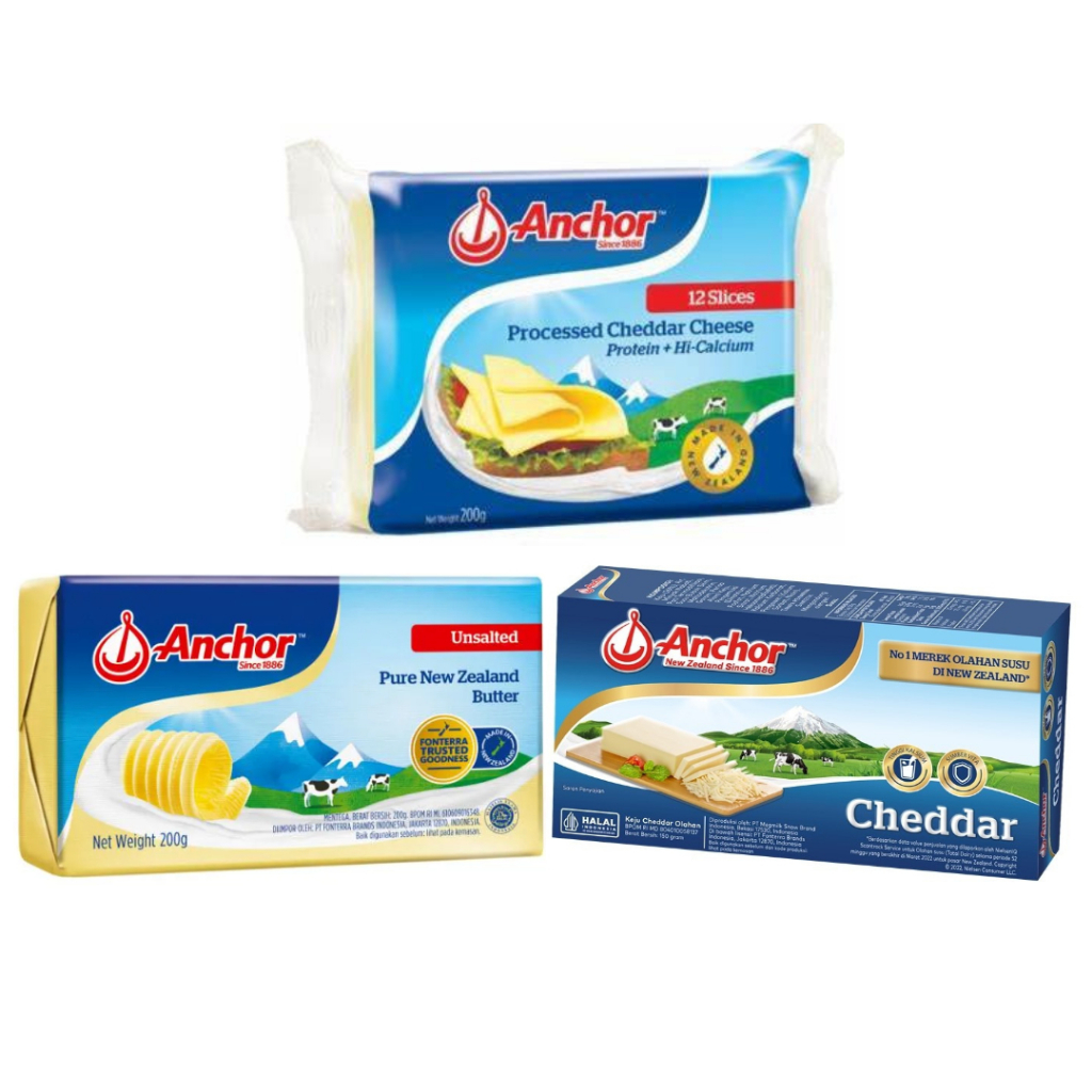 Jual Anchor Cheddar Block Cheese 150g / Cheddar 12 Slices 200g ...